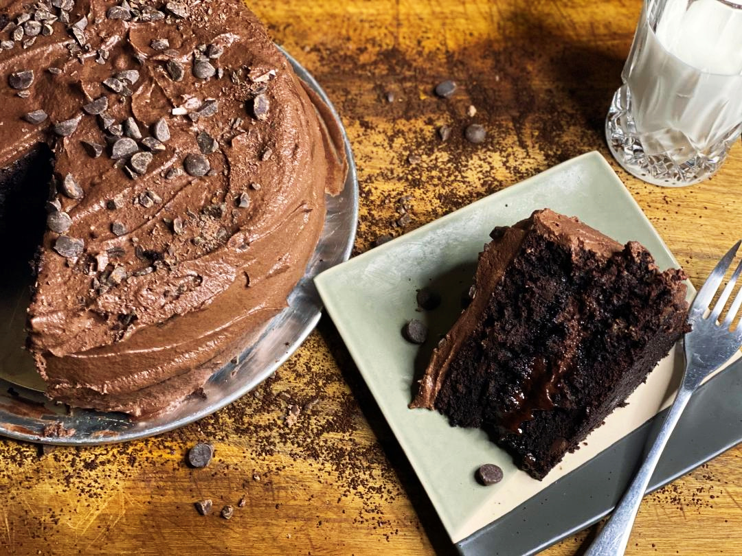 Vegan Double Dark Chocolate Cake - Two & A Knife